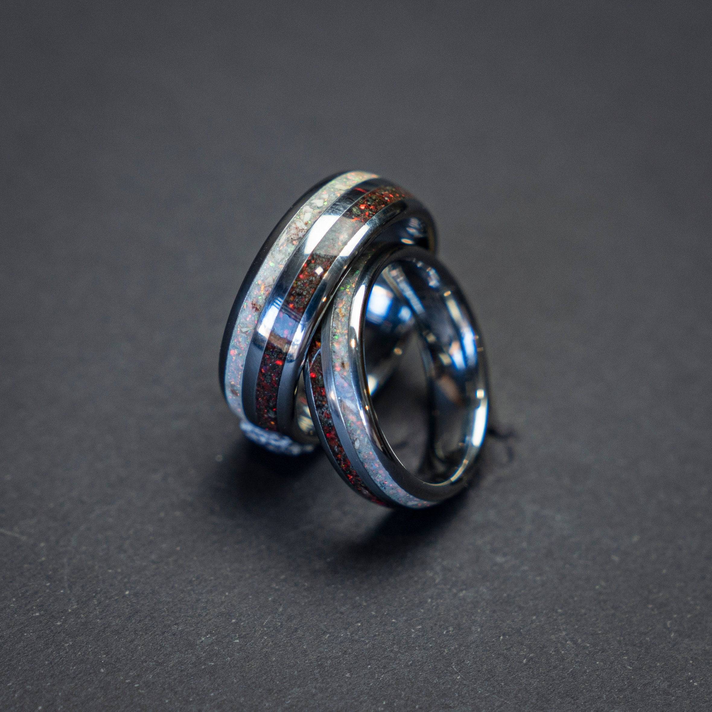 Wedding ring set with Mars and dinosaurbone | Decazi